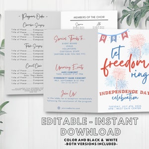 Patriotic Concert Program Template | Editable Instant Printable ...