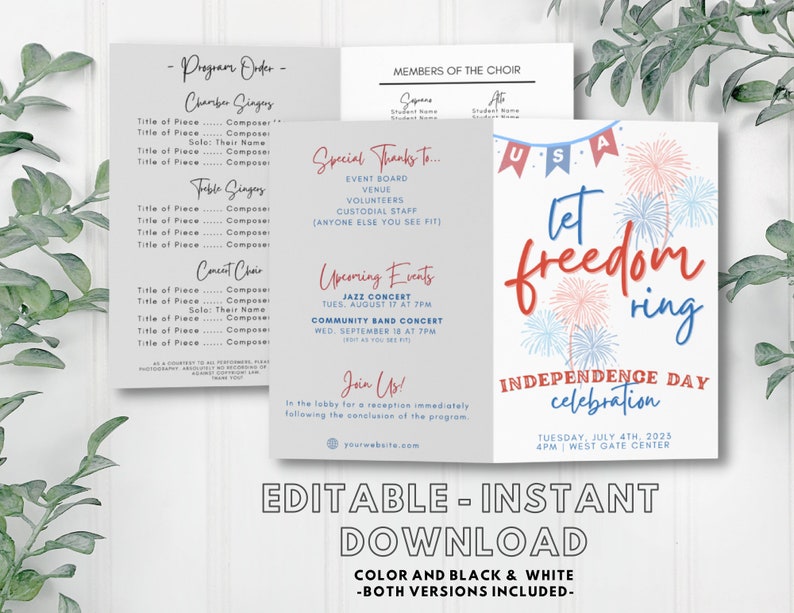 Patriotic Concert Program Template | Editable Instant Printable ...