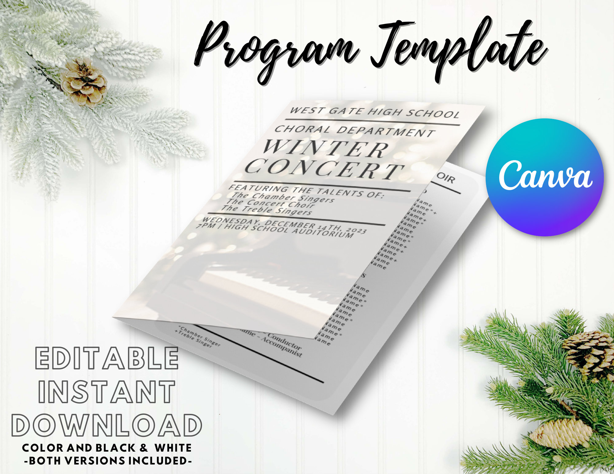 EDITABLE Concert Program Template | Instant Printable Download | Music ...