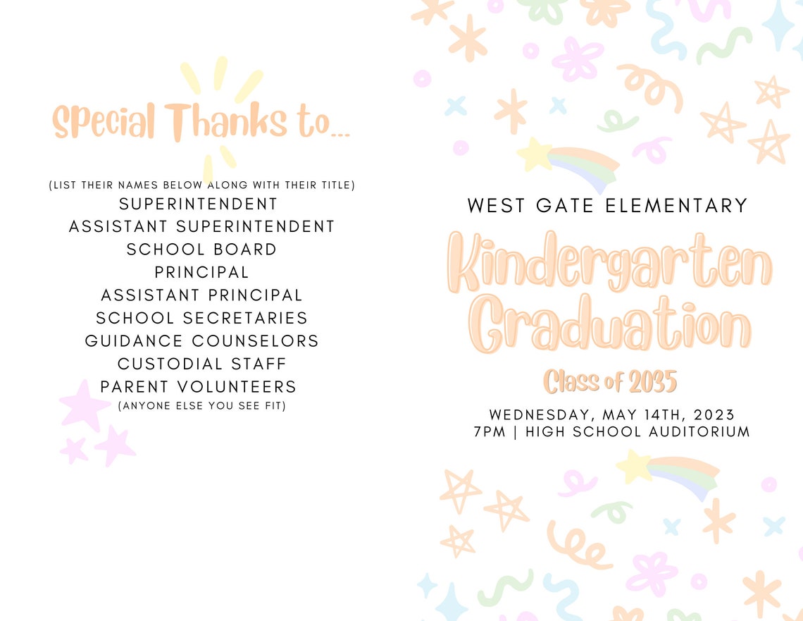 EDITABLE Graduation Program Template | Pre-k Graduation | Kindergarten ...