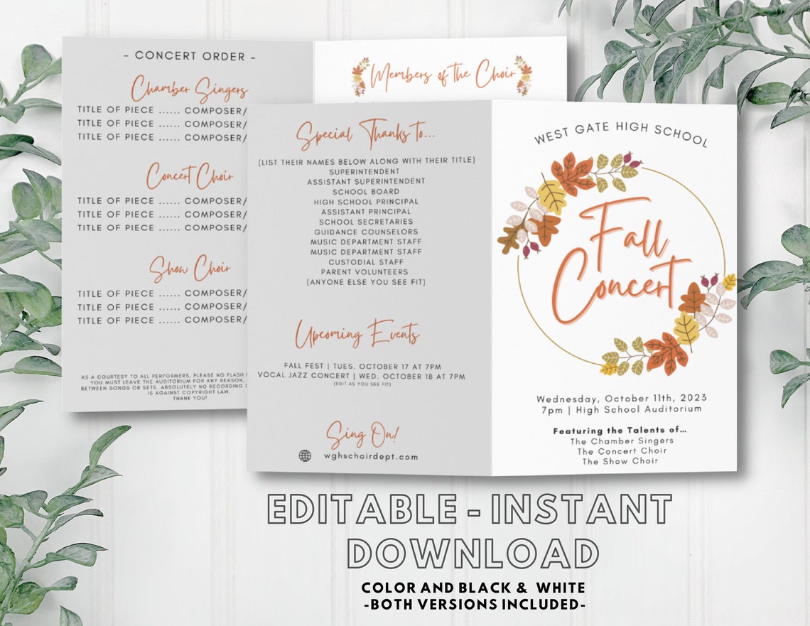 EDITABLE Concert Program Template | Instant Printable Download | Music ...
