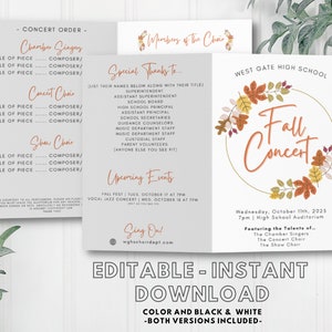 EDITABLE Concert Program Template | Instant Printable Download | Music ...
