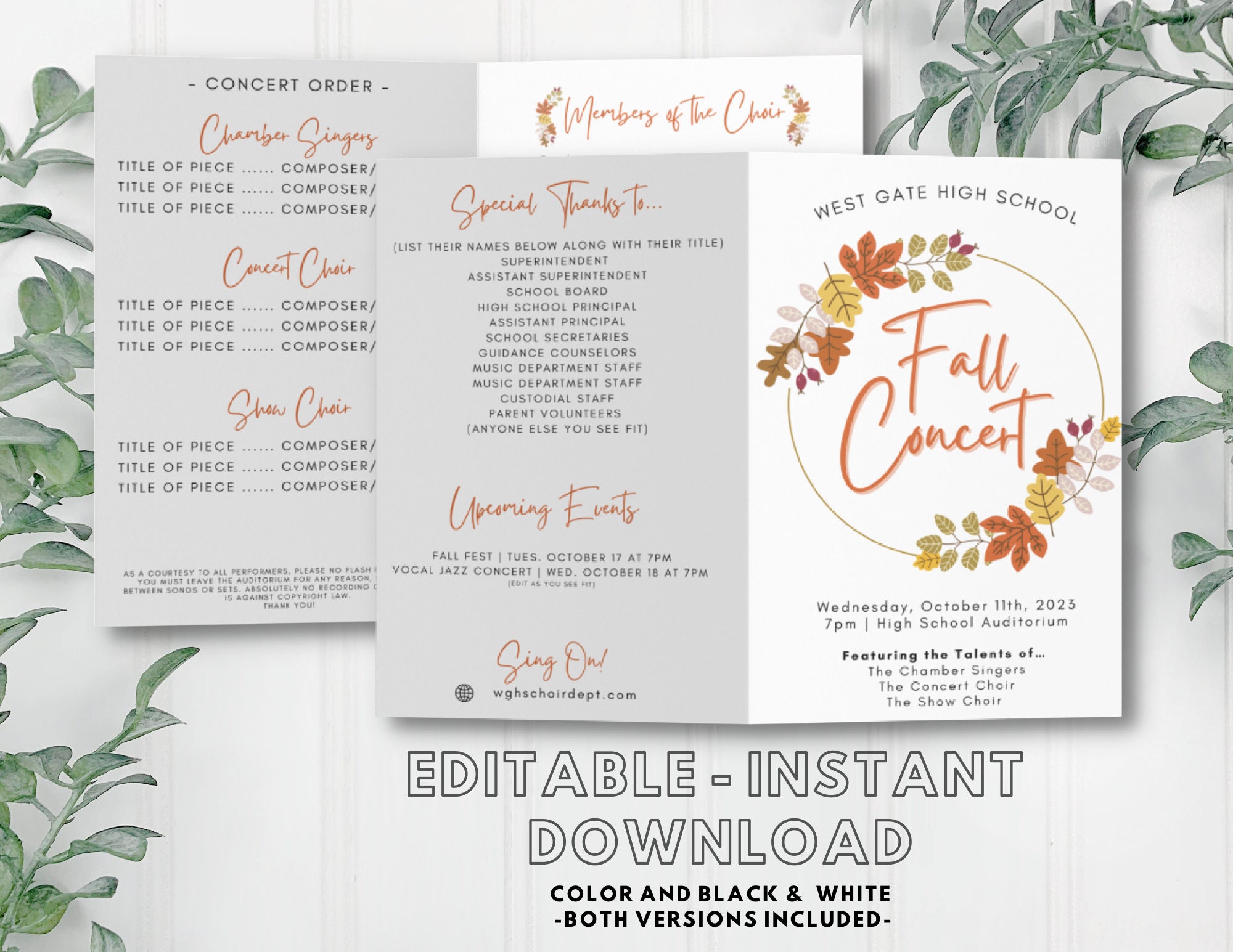 EDITABLE Concert Program Template | Instant Printable Download | Music ...