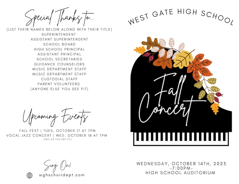 EDITABLE Concert Program Template | Instant Printable Download | Music ...