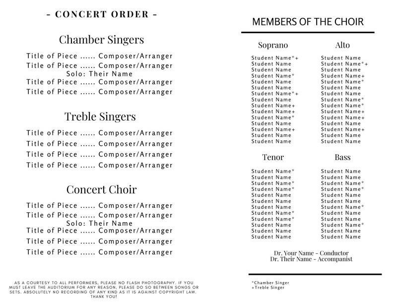 EDITABLE Concert Program Template | Instant Printable Download | Music ...