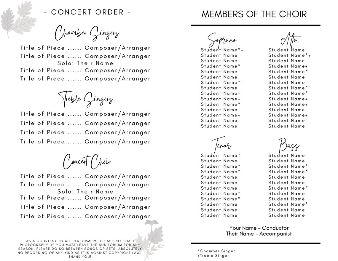 EDITABLE Concert Program Template | Instant Printable Download | Music ...