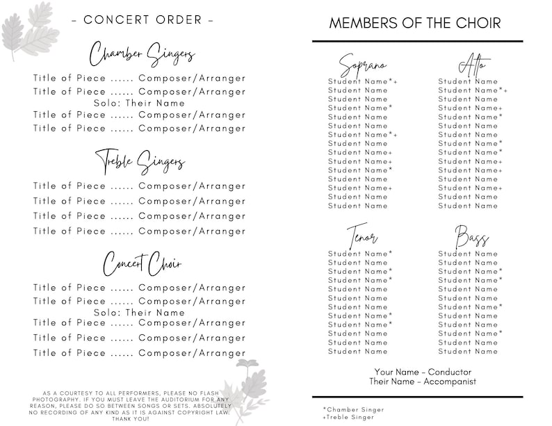 EDITABLE Concert Program Template | Instant Printable Download | Music ...