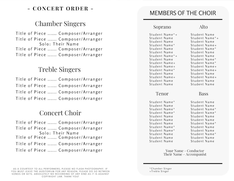 EDITABLE Concert Program Template | Instant Printable Download | Music ...