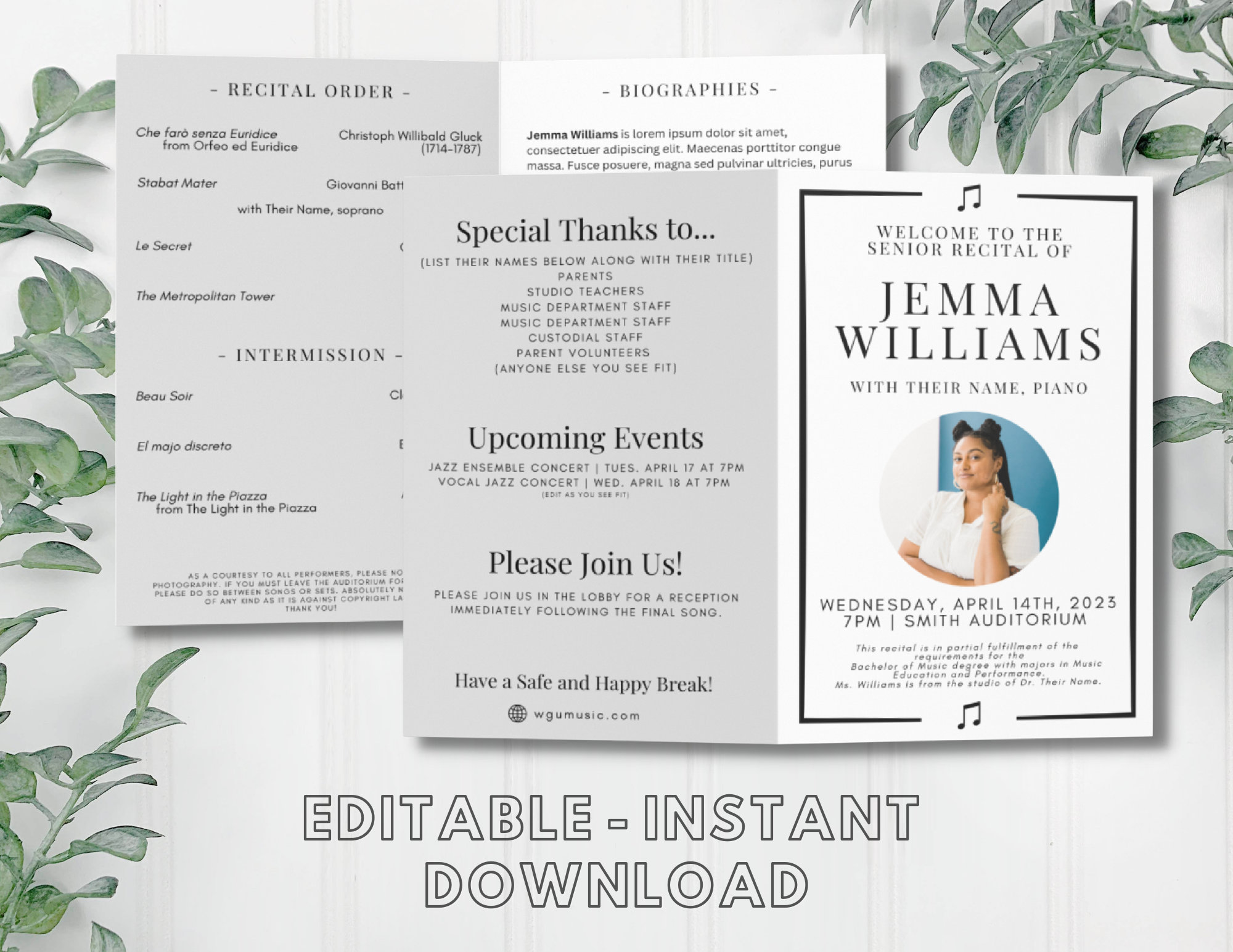 EDITABLE Recital Program Template | Music, Piano, Voice Studio ...
