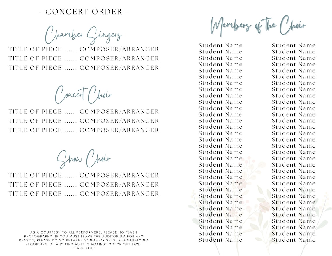 EDITABLE Concert Program Template | Instant Printable Download | Music ...