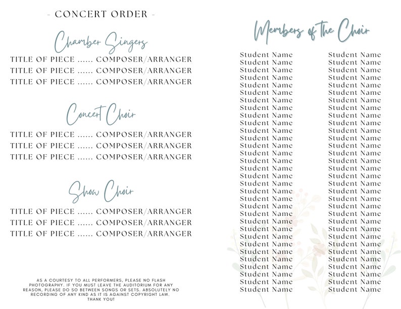 EDITABLE Concert Program Template | Instant Printable Download | Music ...