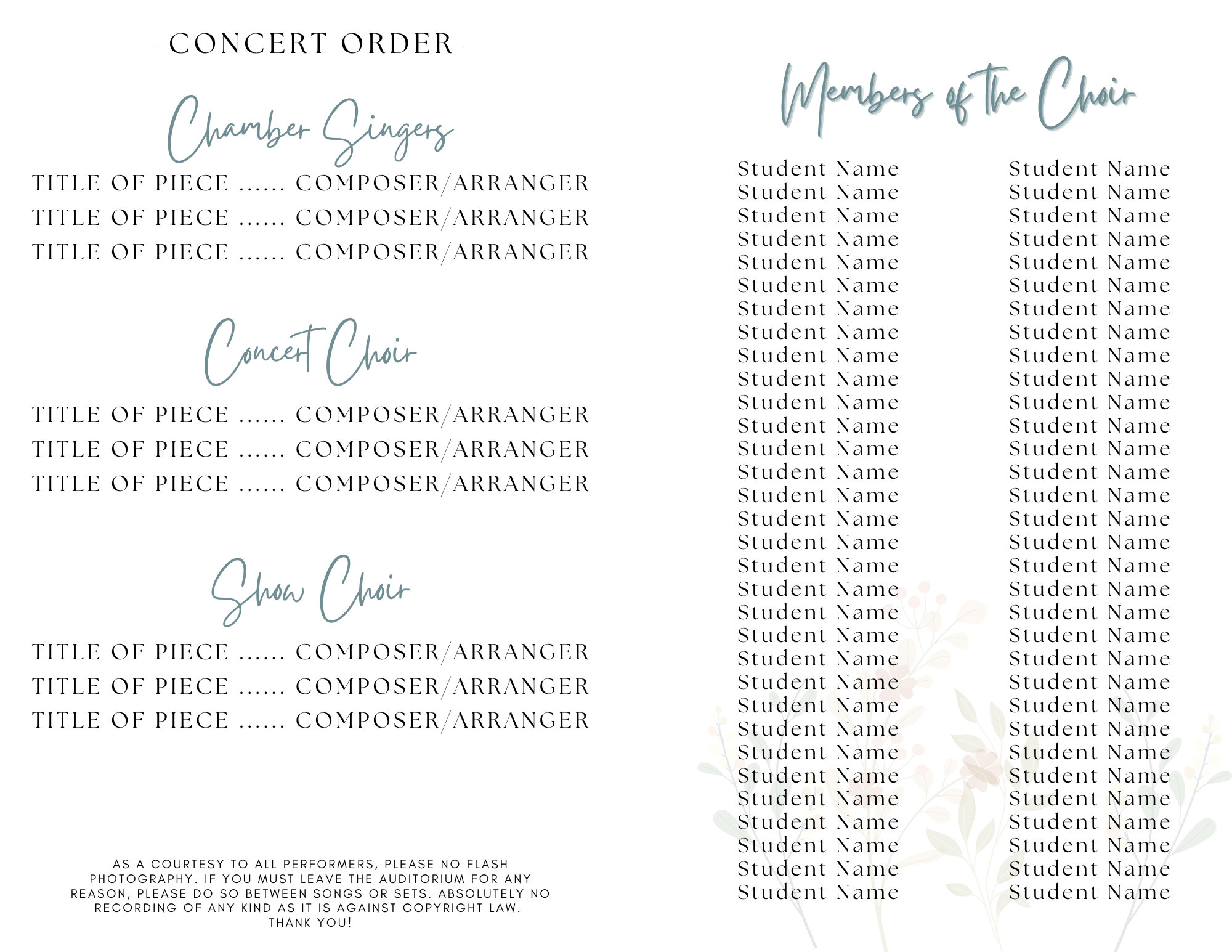 EDITABLE Concert Program Template | Instant Printable Download | Music ...