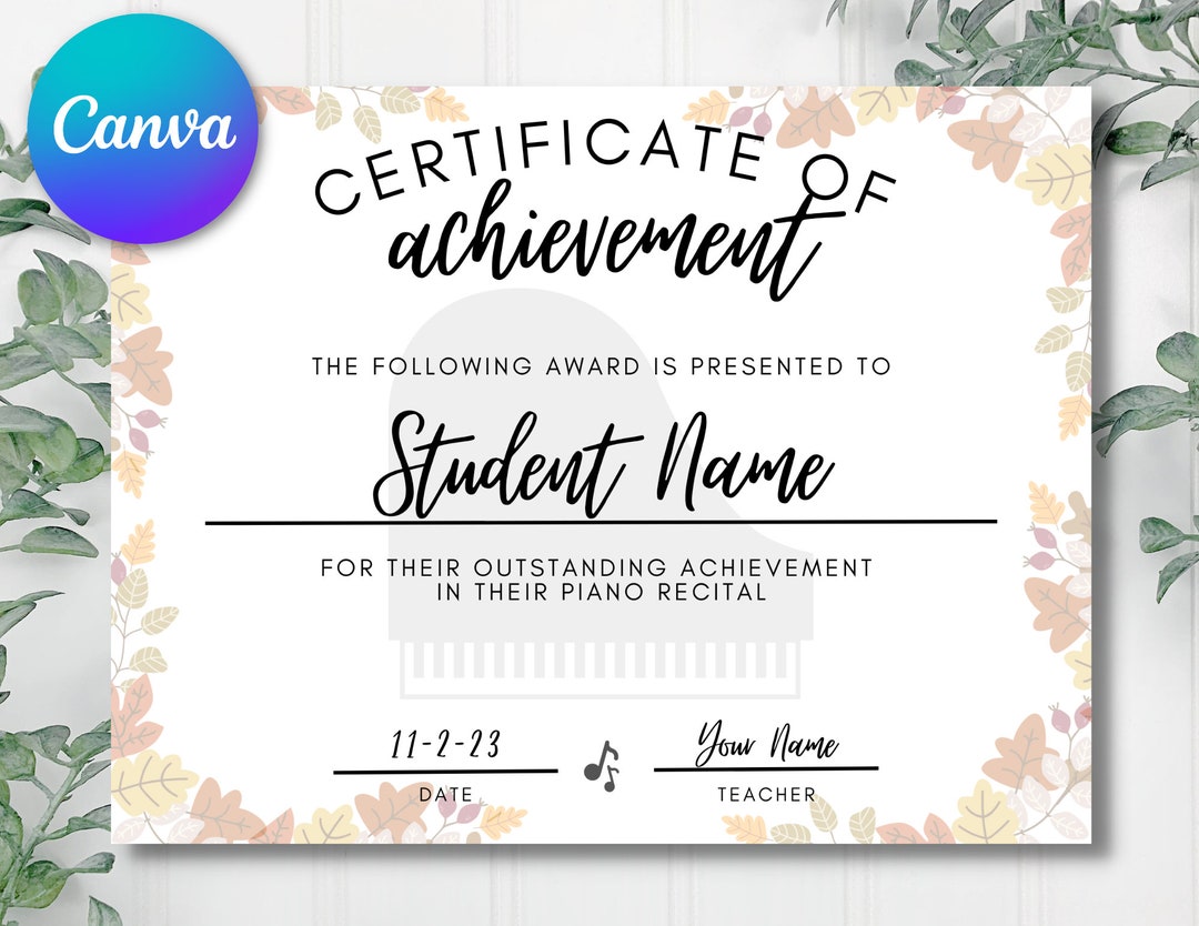 Certificate of Achievement Template | Music, Piano, Voice Studio ...