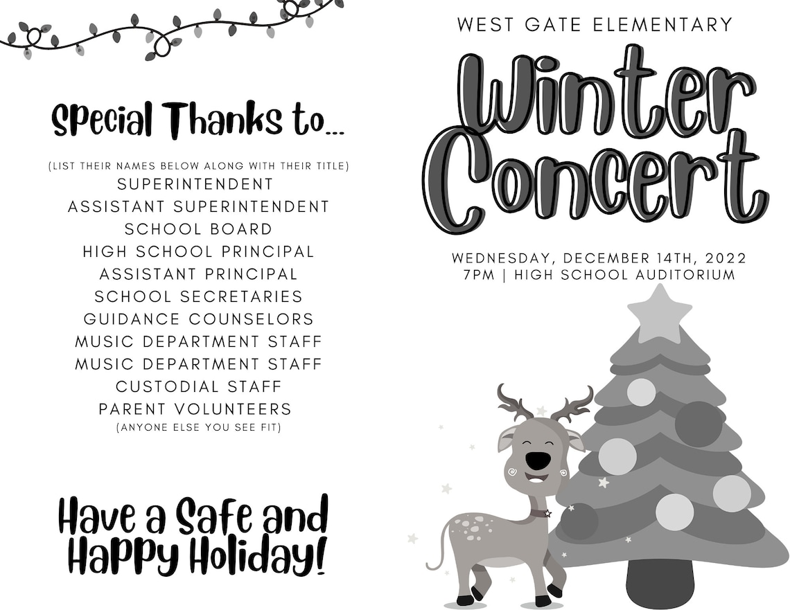 EDITABLE Concert Program Template | Instant Printable Download ...