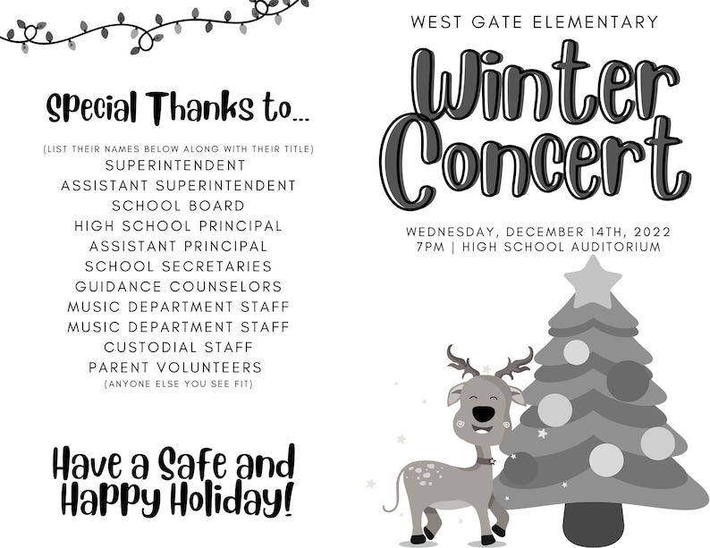 EDITABLE Concert Program Template | Instant Printable Download ...