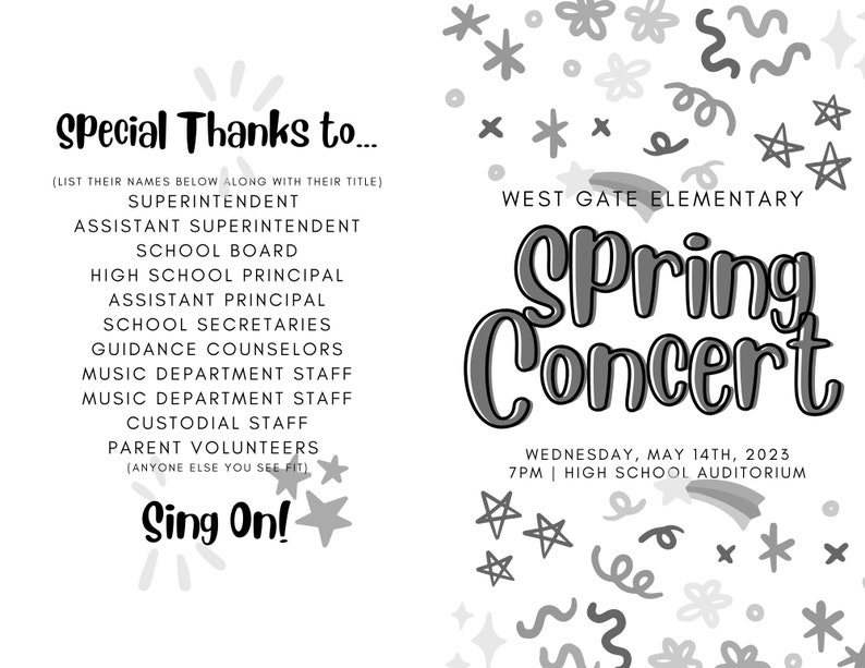 EDITABLE Concert Program Template | Instant Printable Download | Music ...