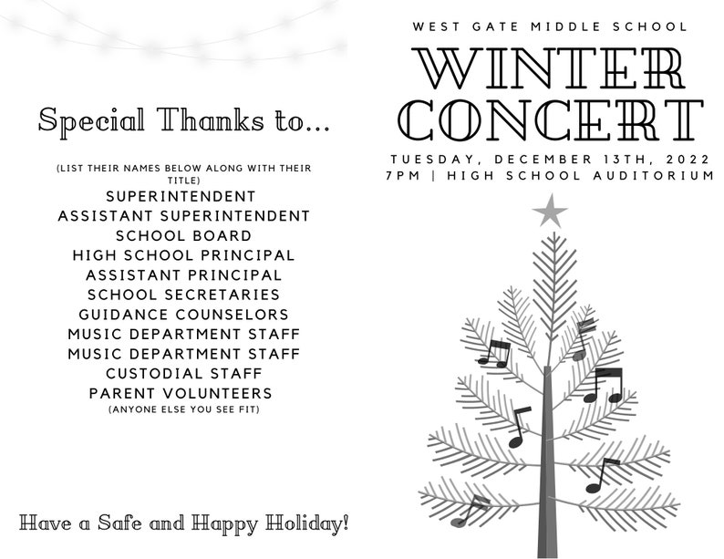 EDITABLE Concert Program Template | Instant Printable Download | Music ...