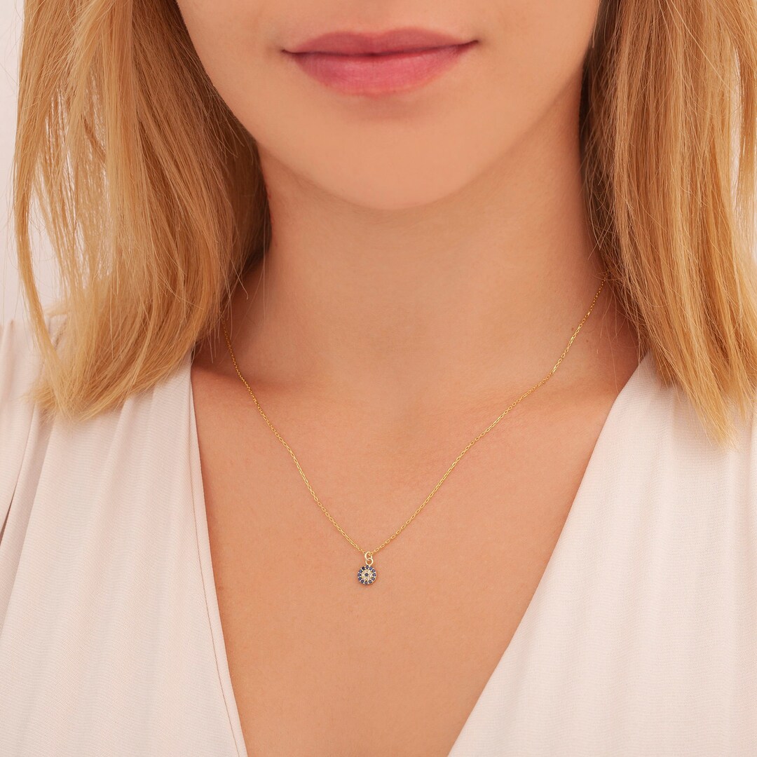 Minimalist Evil Eye Necklace, 14K Gold Plated Evil Eye Necklace, Silver ...