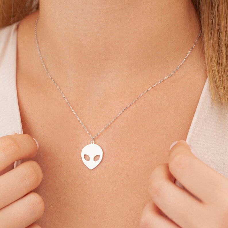 14k Gold Alien Necklace, Alien Head Necklace, Alien Logo Necklace ...