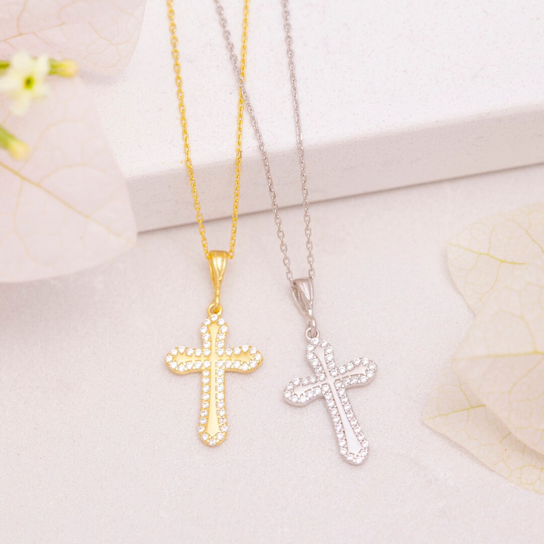 14K Gold Diamond Christian Cross Necklace, Necklace for Women, Dainty ...