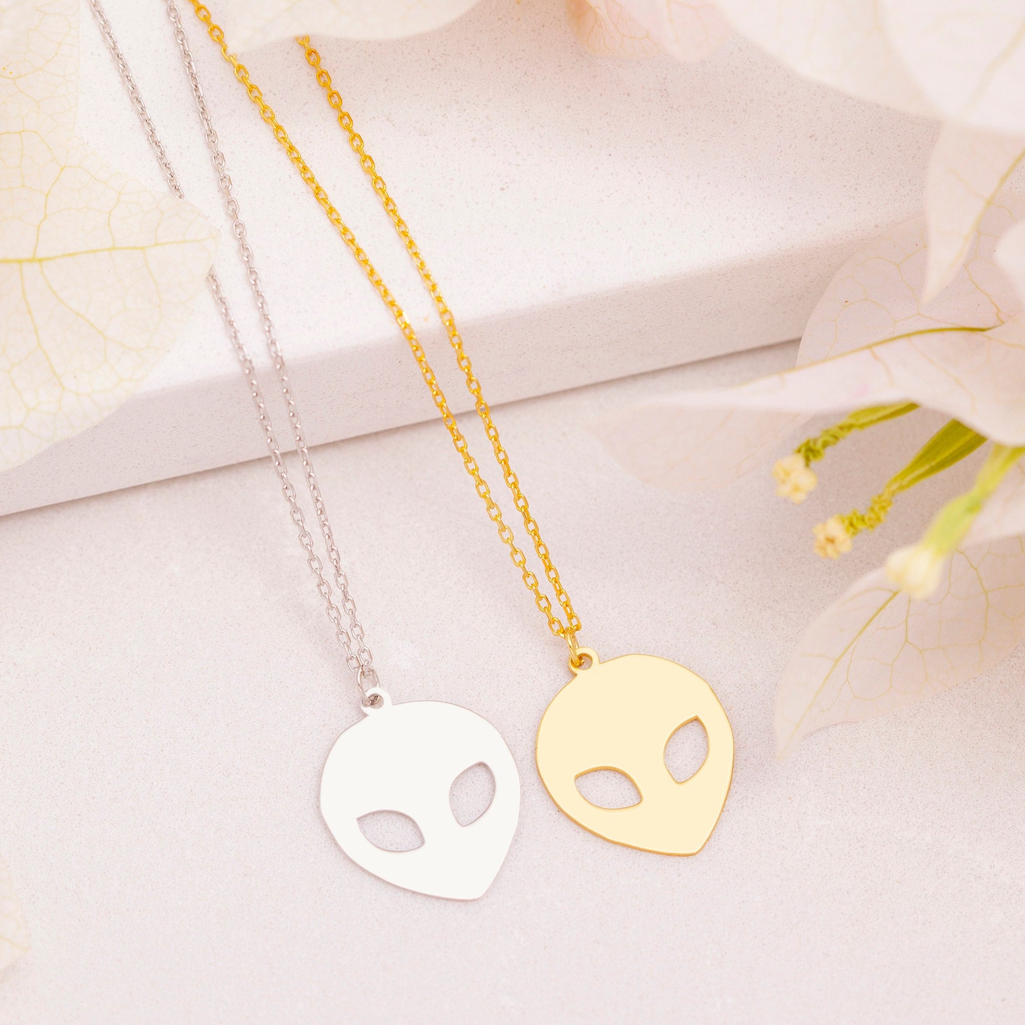14k Gold Alien Necklace, Alien Head Necklace, Alien Logo Necklace ...