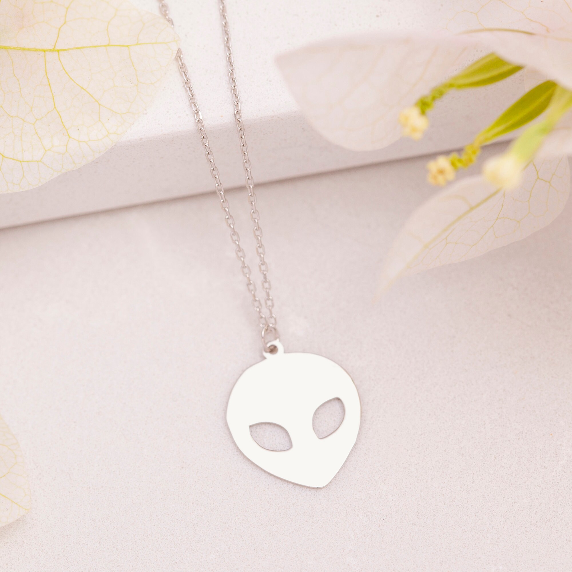14k Gold Alien Necklace, Alien Head Necklace, Alien Logo Necklace ...