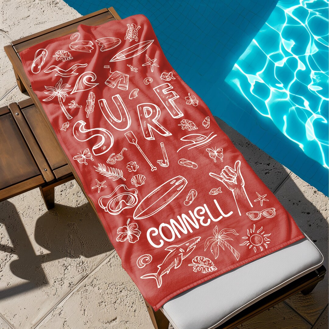 Custom Surfing Towel, Diving Towel, Swimming Towel, Unisex Birthday ...
