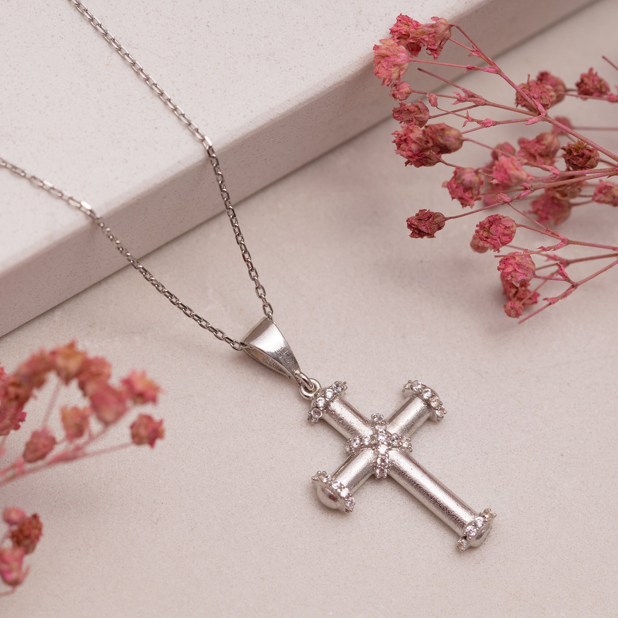 14K Gold Diamond Cross Woman Necklace Religious Cross - Etsy