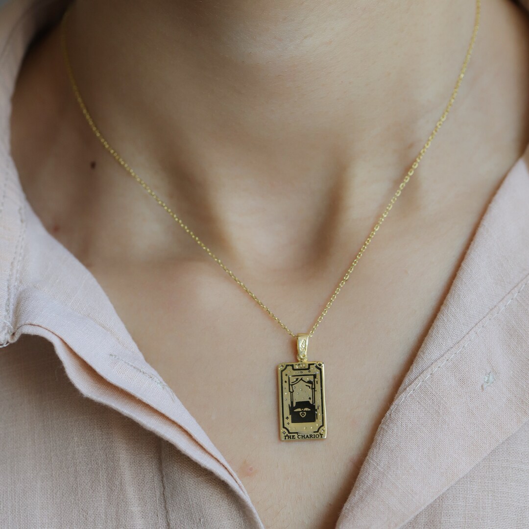 14K Gold the Chariot Tarot Card Necklace, Tarot Jewelry, Astrology ...