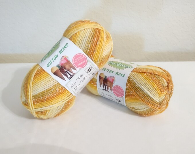 Lion Brand Ice Cream Cotton Blend Yarn Color: Lemon 2 Skein Lot ...