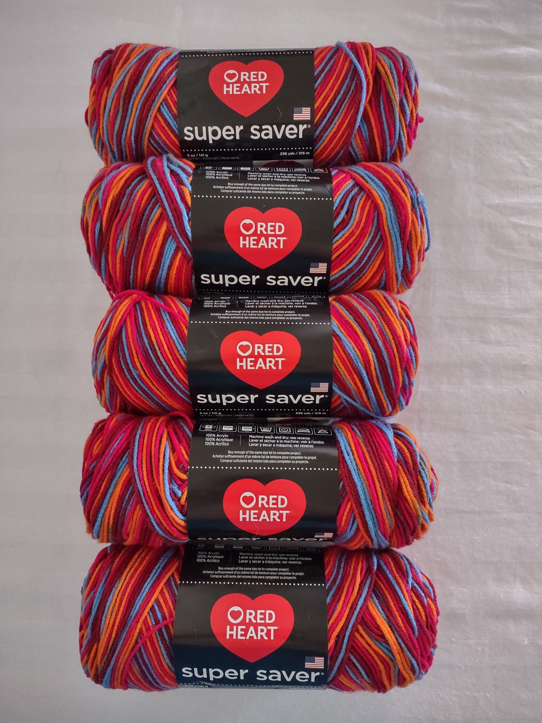 Red Heart Super Saver Yarn Color Sunrise Lot of 5 Skeins Discontinued ...
