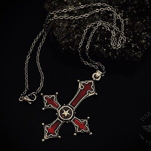 Blood Red Gothic Inverted Cross Pendant Necklace | Stainless Steel ...