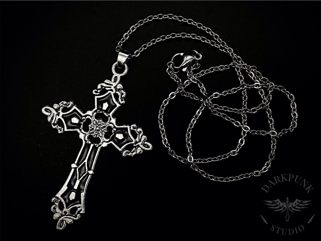 Black & Silver Gothic Cross Pendant Necklace | Stainless Steel | Gothic ...