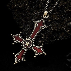 Blood Red Gothic Inverted Cross Pendant Necklace | Stainless Steel ...