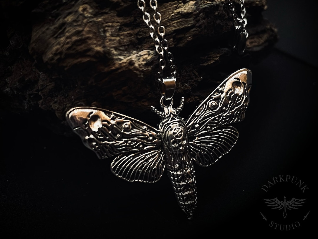 Large Statement Deaths Head Hawk Moth Pendant Necklace Stainless Steel ...