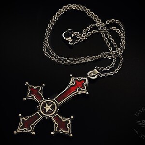 Blood Red Gothic Inverted Cross Pendant Necklace | Stainless Steel ...