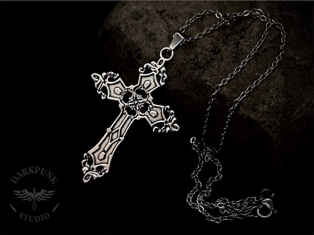 Antique Silver Gothic Cross Pendant Necklace | Stainless Steel | Gothic ...