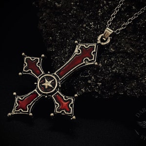 Blood Red Gothic Inverted Cross Pendant Necklace | Stainless Steel ...