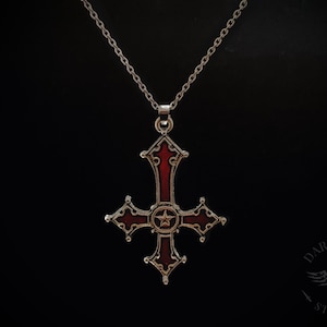 Blood Red Gothic Inverted Cross Pendant Necklace | Stainless Steel ...