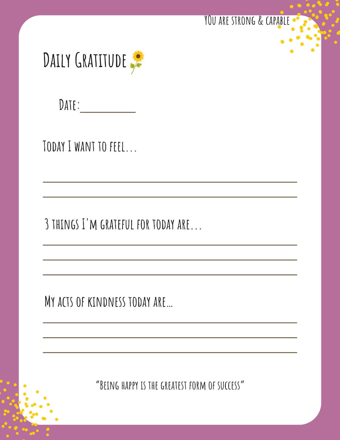 Daily Gratitude Printout - Etsy