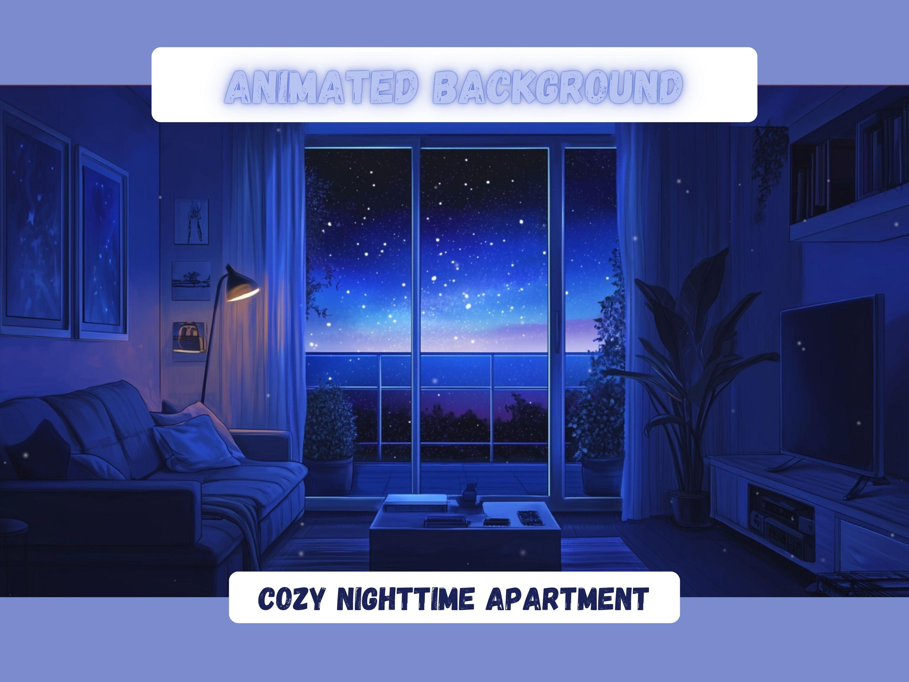 ANIMATED VTUBER BACKGROUND | Dark Starry Night Living Room | Looping ...