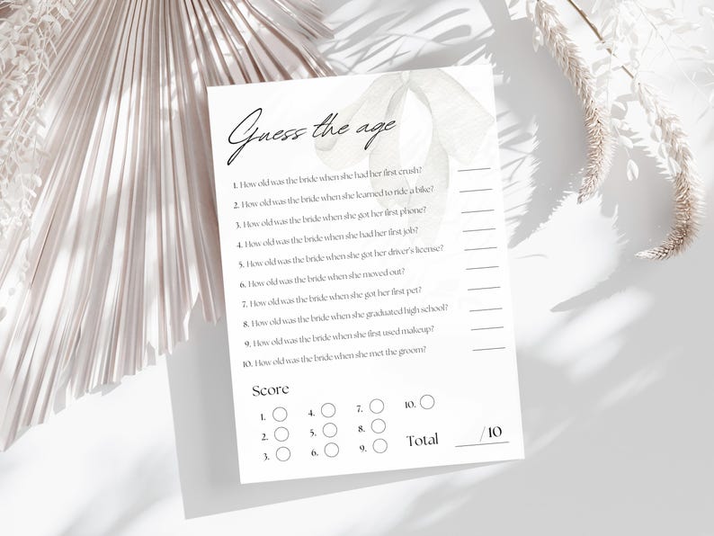 Guess the Age Bridal Shower Game: Fun Printable Activity (PDF Download ...