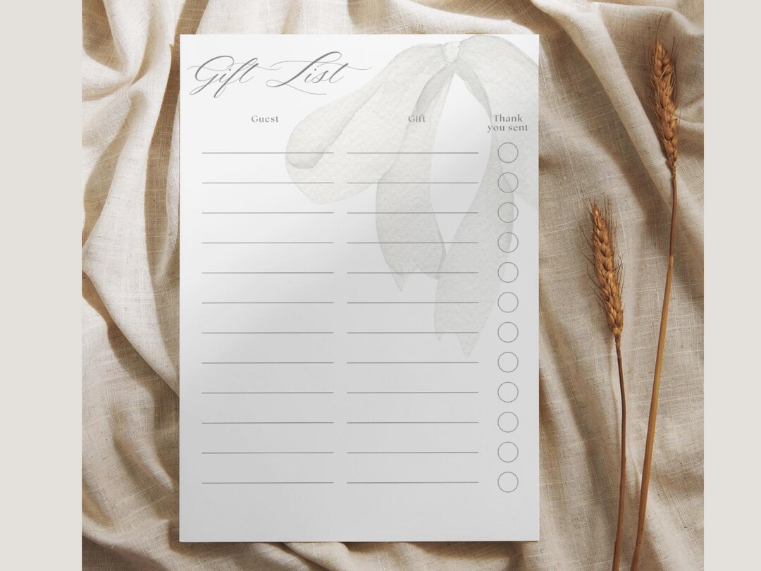 Ivory Bow Gift List - Gift Organization - Gift List - Wedding Gift ...