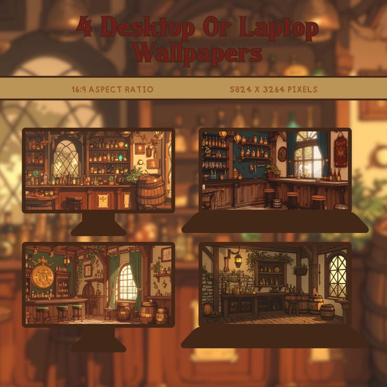 Tavern Desktop Wallpaper Set Digital Download Cozy Fantasy Backgrounds ...