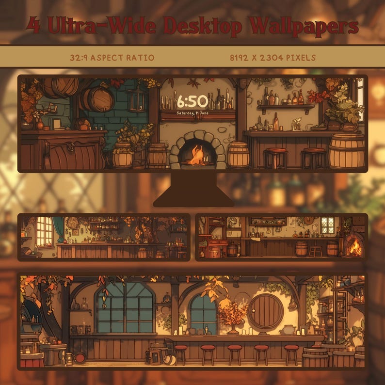 Tavern Desktop Wallpaper Set Digital Download Cozy Fantasy Backgrounds ...