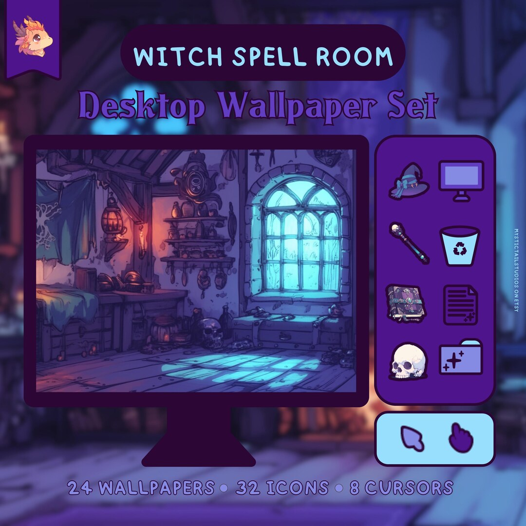 Witch Spell Room Desktop Wallpaper Aesthetic Theme Set With Matching ...