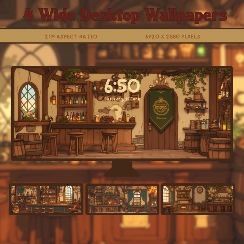 Tavern Desktop Wallpaper Set Digital Download Cozy Fantasy Backgrounds ...