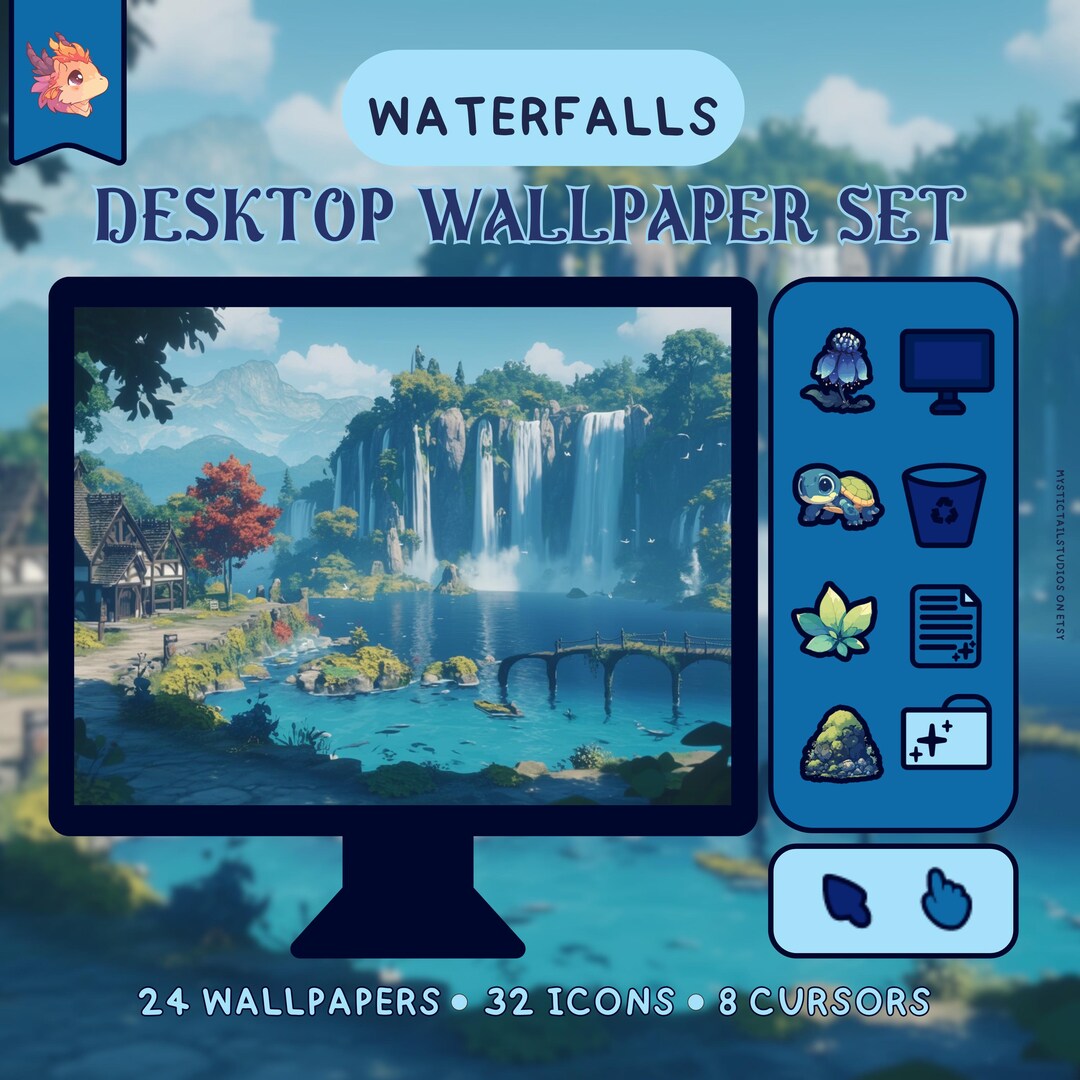 Waterfalls Desktop Wallpaper Set Nature Aesthetic Backgrounds for PC ...