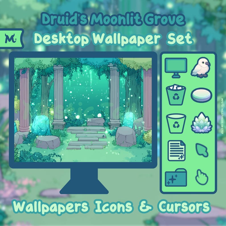 Moonlit Druid Grove Desktop Wallpaper Set: Fantasy Wallpapers, Icons ...