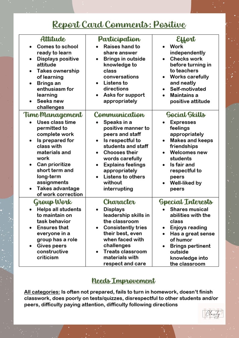 IEP Report Card Comments - Etsy IEP Report Card Comments - Etsy